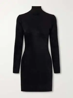 Alaïa Turtleneck Velvet Mini Dress - Black