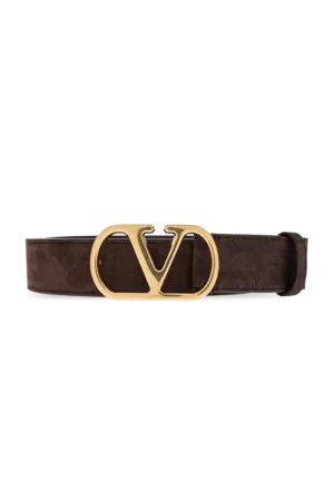 Valentino Garavani Suede Belt With Gold Tone V Logo Buckle