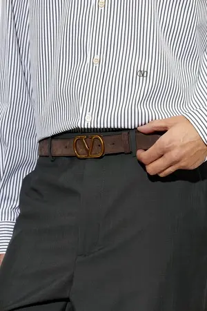 Valentino Garavani Suede Belt With Gold Tone V Logo Buckle