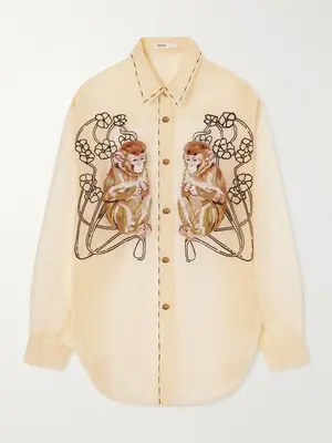 Khaite Goya Embroidered Silk-organza Shirt - Neutrals
