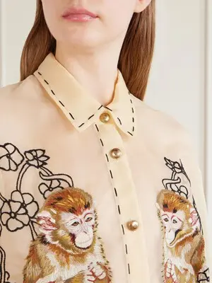 Khaite Goya Embroidered Silk-organza Shirt - Neutrals