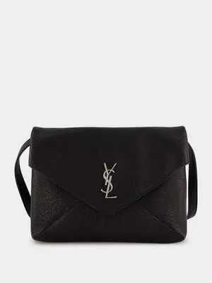 Saint Laurent Lambskin Cassandre Envelope Messenger Bag - Black