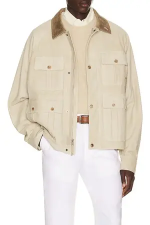 Ralph Lauren Purple Label Suede Zip-up Jacket - Clay