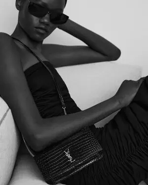 Saint Laurent Cassandre Phone Holder In Shiny Crocodile-embossed Leather