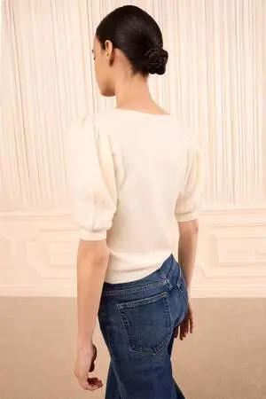 Ulla Johnson Reina Puff Sleeve Cashmere Top - Pearl