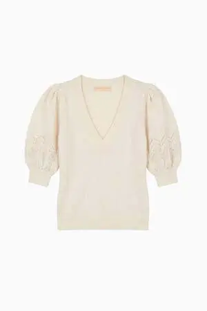 Ulla Johnson Reina Puff Sleeve Cashmere Top - Pearl