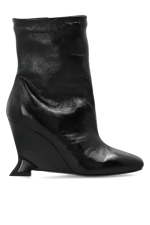 Balmain Leather Wedge Ankle Boots - Black