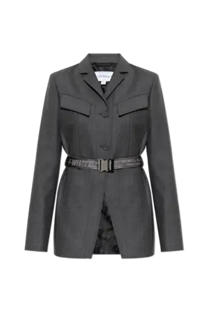 Off-White Wool Blazer With Belt - Grey