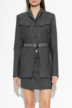 Off-White Wool Blazer With Belt