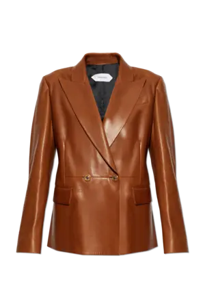 Versace Leather Coat With A Single Vent - Brown