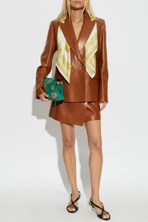 Versace Leather Coat With A Single Vent