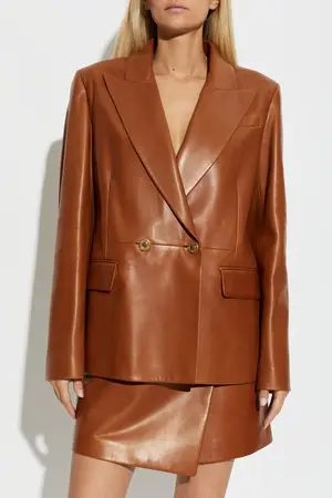 Versace Leather Coat With A Single Vent