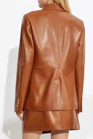 Versace Leather Coat With A Single Vent