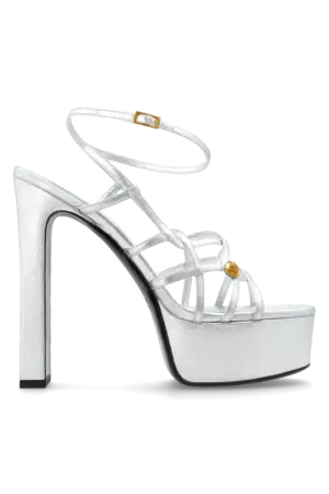 Versace Leather Wedge Sandals - Silver