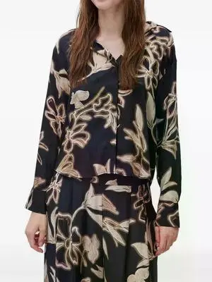 BENETTON Floral-print Long-sleeve Shirt - Black