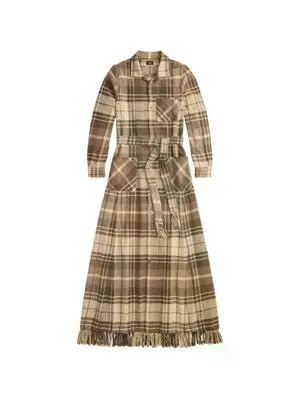 Ralph Lauren Maxi Plaid-check Fringed-trim Dress - Brown