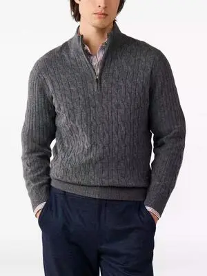 HACKETT LONDON Cable-knit Quarter-zip Knit