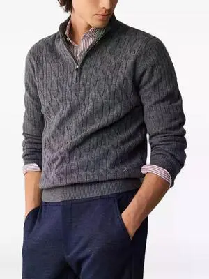 HACKETT LONDON Cable-knit Quarter-zip Knit