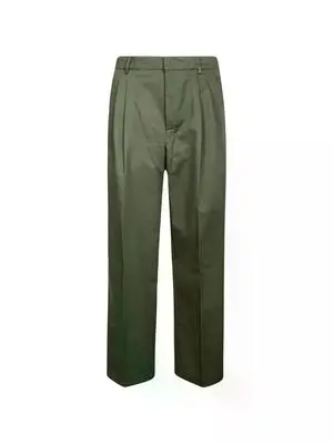 AMARANTO Khaki Frayed-seam Pleated Trousers - Green