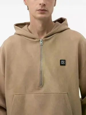 Hugo Zipper-neck Hoodie In A Structured Cotton Blend