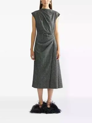 Erdem Herringbone Draped Midi Dress