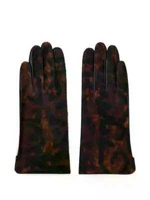 POTAMY Leopard-print Panelled Gloves - Brown