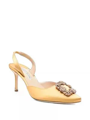 Manolo Blahnik Hangisli Crystal-buckle Slingback Pumps - Yellow