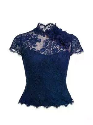 GEMY MAALOUF Floral-lace Appliqué Top - Blue