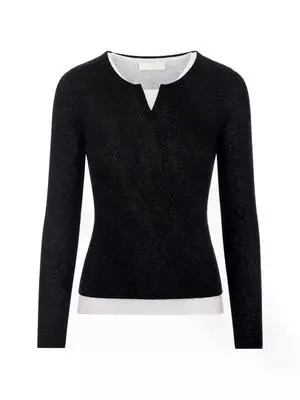 ELEH Sequined Layered V-neck Long Sleeve T-shirt - Black