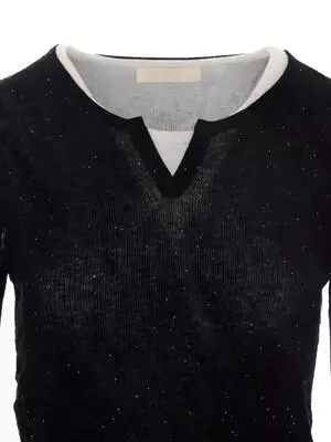 ELEH Sequined Layered V-neck Long Sleeve T-shirt