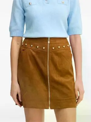 MORGAN Stud-embellished Zip-up Mini Skirt - Brown