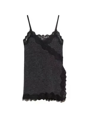 Bimba Y Lola Dark Gray Melange Mohair And Lace Top - Grey
