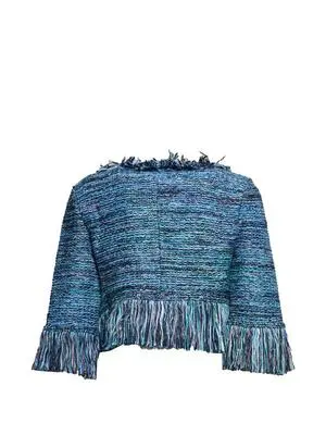 CHARLOTT Fringe-trim Bouclé Jacket - Blue