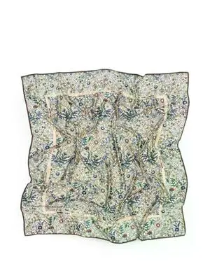 Bimba Y Lola Sand-colored Floral-scarf With Logo Frame - Neutrals