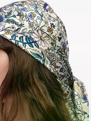 Bimba Y Lola Sand-colored Floral-scarf With Logo Frame