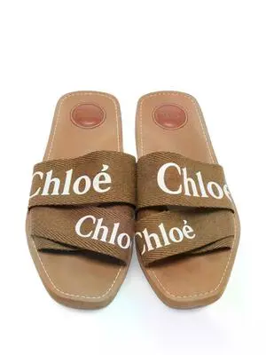 Chloé Woody Logo Print Flat Sandals - Brown