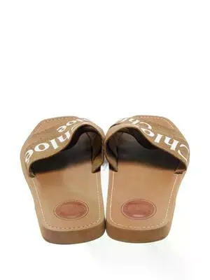 Chloé Woody Logo Print Flat Sandals - Brown