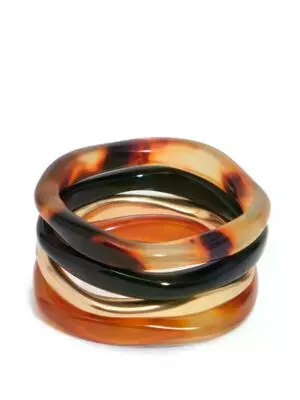 Bimba Y Lola Set Of 4 Tortoiseshell-effect And Matte Gold Metal Rings - Brown