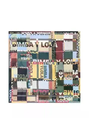 Bimba Y Lola Green Tartan And Logo Scarf - Neutrals
