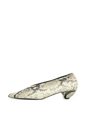 Bimba Y Lola Snake-print Leather Low-heel Court Shoes - Neutrals
