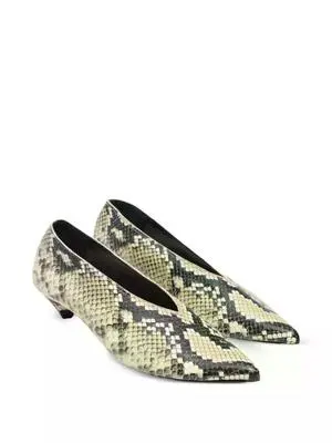 Bimba Y Lola BIMBA Y LOLA Snakeskin Print Leather Low Heel Pointed Toe Court Shoes Neutrals