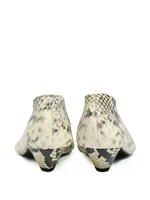 Bimba Y Lola Snakeskin Print Leather Low Heel Pointed Toe Court Shoes - Neutrals