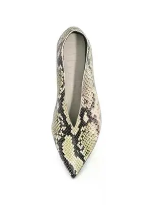Bimba Y Lola Snakeskin Print Leather Low Heel Pointed Toe Court Shoes - Neutrals