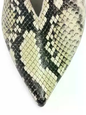 Bimba Y Lola Snakeskin Print Leather Low Heel Pointed Toe Court Shoes - Neutrals