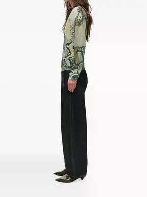 Bimba Y Lola Snake-patchwork Ruched Tulle Long Sleeve T-shirt