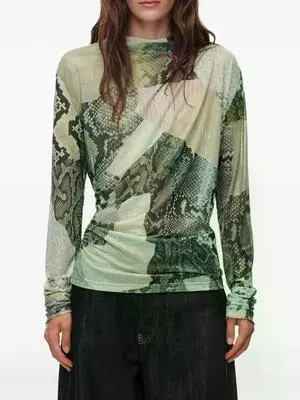 Bimba Y Lola Snake-patchwork Ruched Tulle Long Sleeve T-shirt