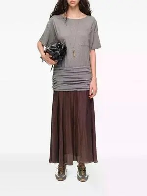 Bimba Y Lola Gray Melange Two-material Ruched Dress With A Flared Hem - Grey