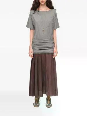 Bimba Y Lola Gray Melange Two-material Ruched Dress With A Flared Hem