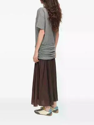 Bimba Y Lola Gray Melange Two-material Ruched Dress With A Flared Hem