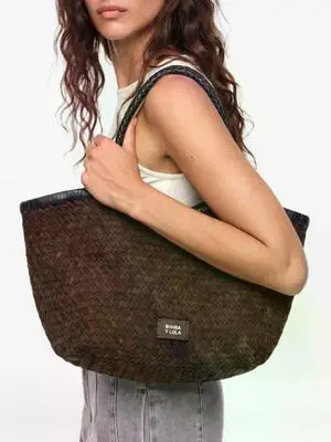 Bimba Y Lola Large Plaited Chocolate Leather Shopper Bag